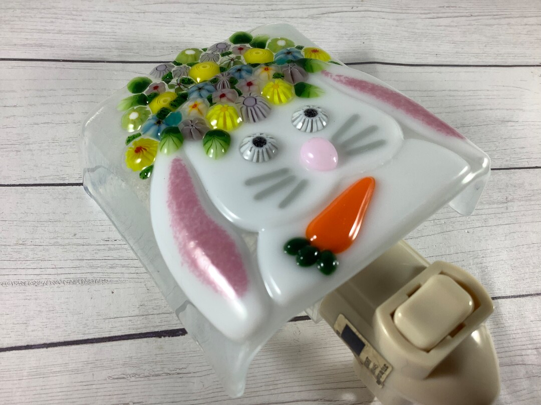 1 Easter Bunny Face Fused Glass Rabbit With Murrini Flower Hat Peter ...