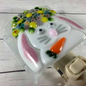 1 Easter Bunny Face Fused Glass Rabbit With Murrini Flower Hat Peter ...