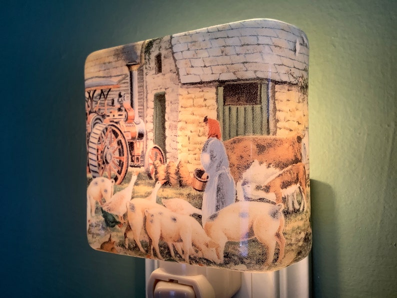 Farm Fused Glass Plug in Farmer Night Light With Draped Sides - Etsy