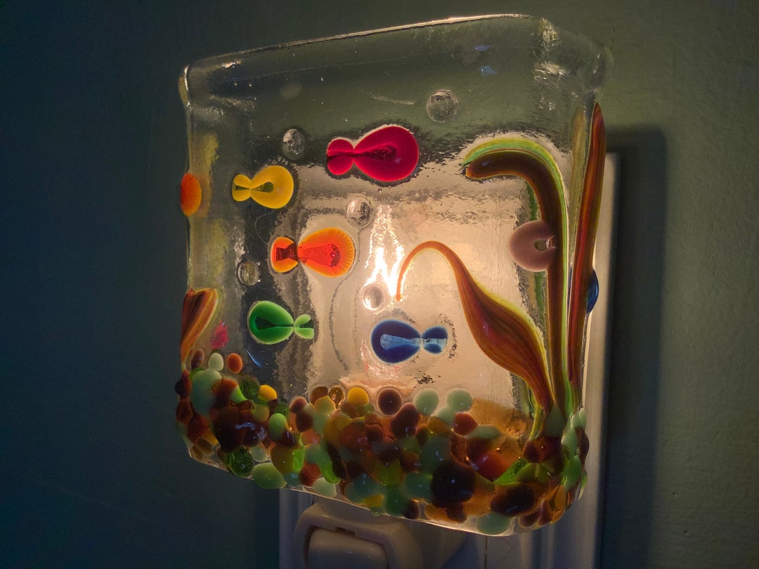 1 Fish Tank Fused Glass Night Light Plug in Wall Outlet Sconce With ...