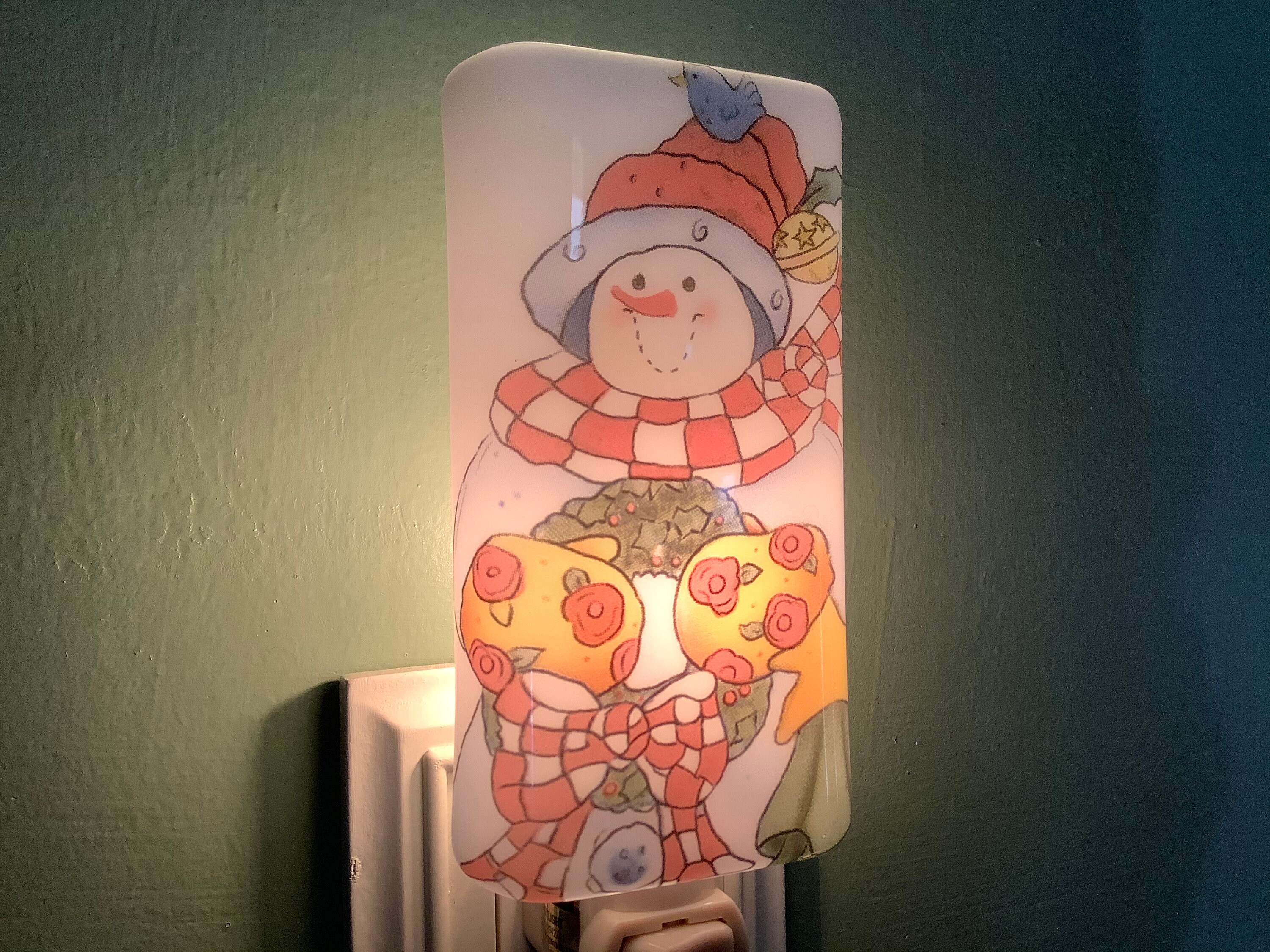 Snowman Fused Glass Wall Plug in Winter Night Light With | Etsy