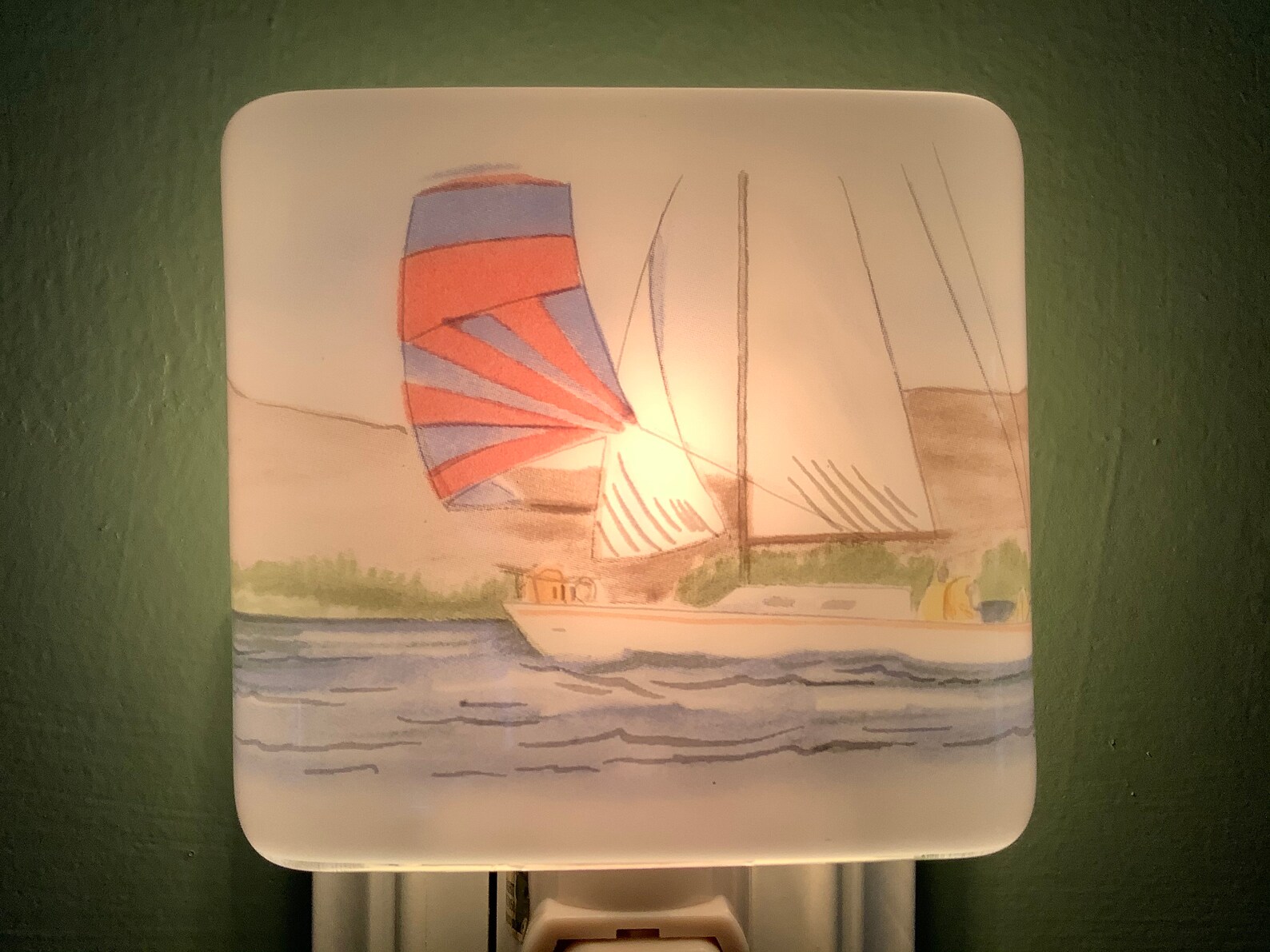 Sailboat Fused Glass Plug In Sailing Night Light with Slumped | Etsy