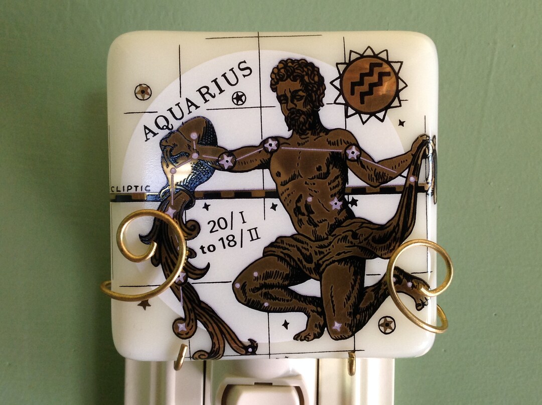 Aquarius Zodiac Horoscope Sign Fused Glass Night Lights or Changeable ...