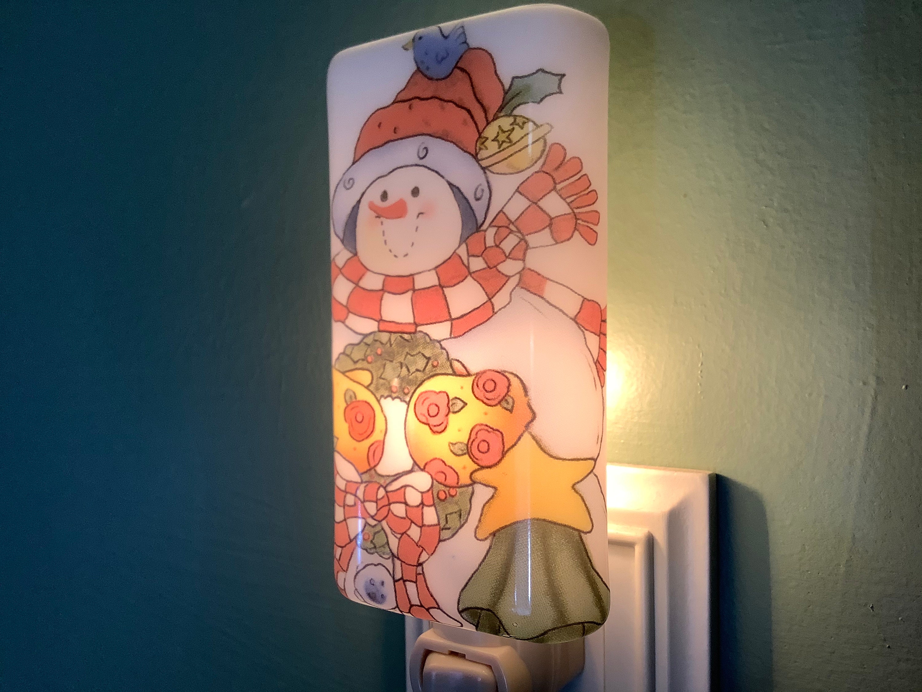 Snowman Fused Glass Wall Plug in Winter Night Light With | Etsy