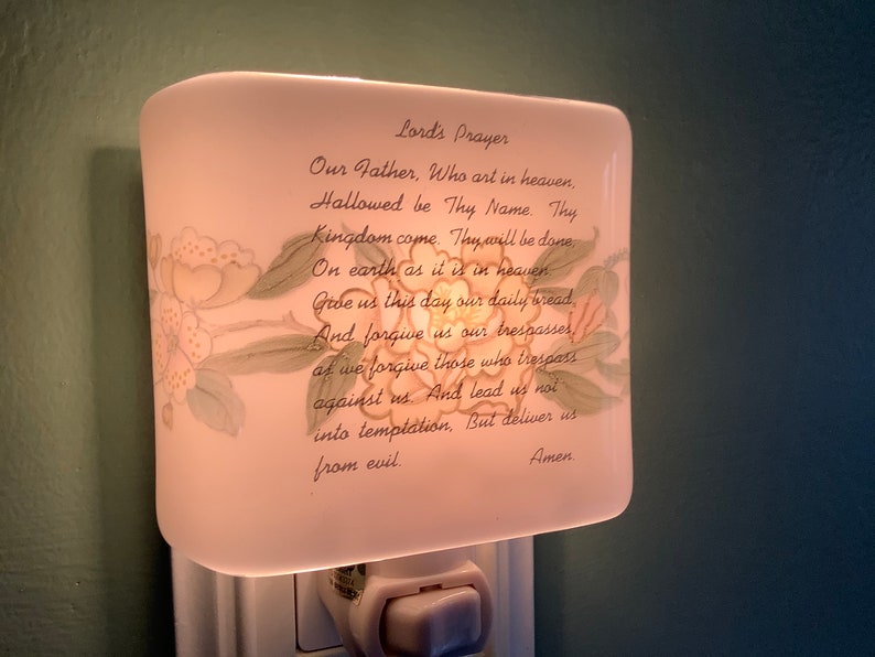 The Lord's Prayer Flower Fused Glass Plug in Night Light With Draped ...