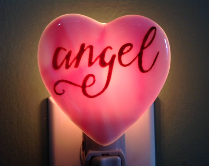 Pink Heart Fused Glass Plug in Angel Night Light SALE - Etsy