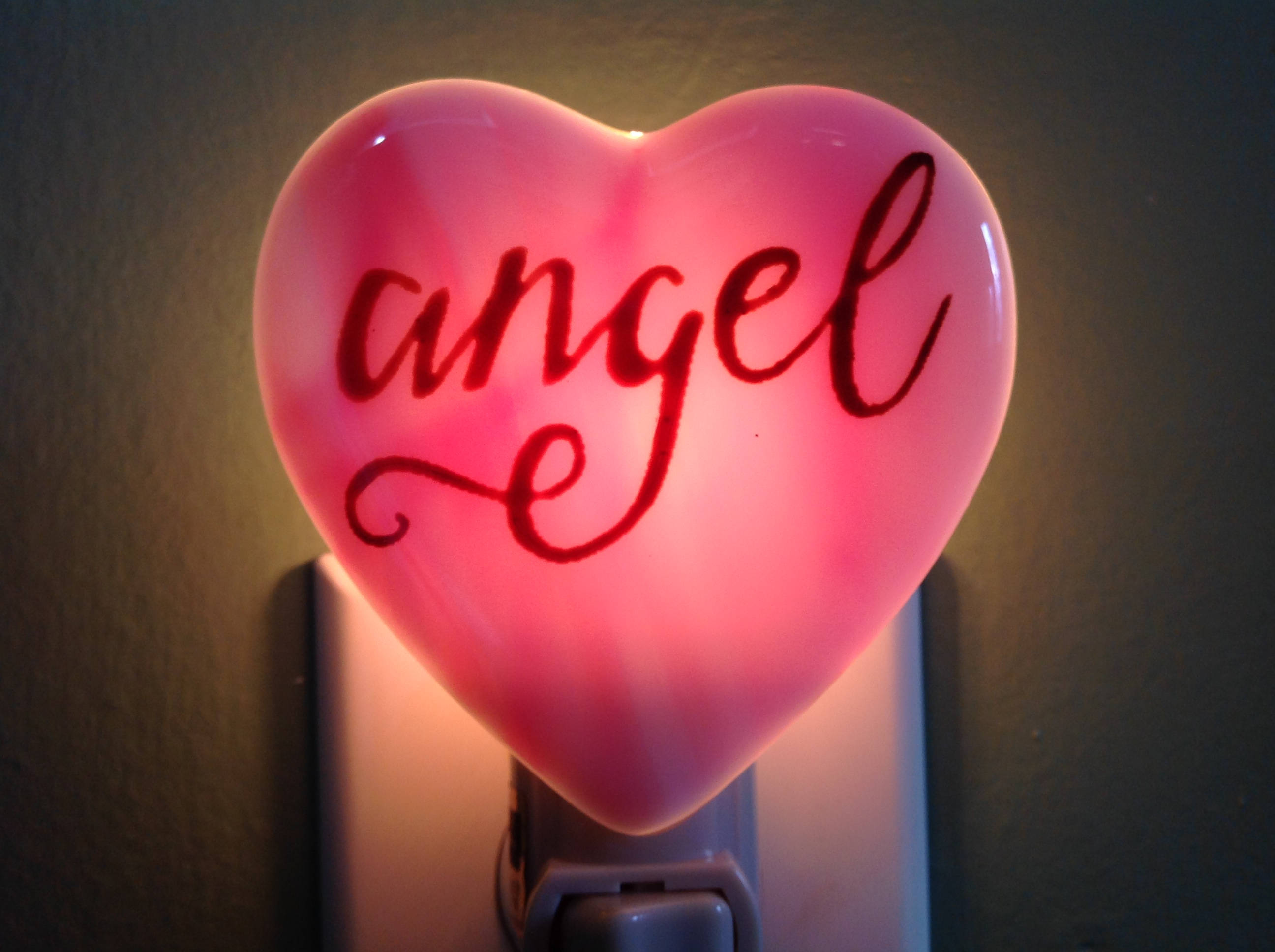 Pink Heart Fused Glass Plug In Angel Night Light | Etsy