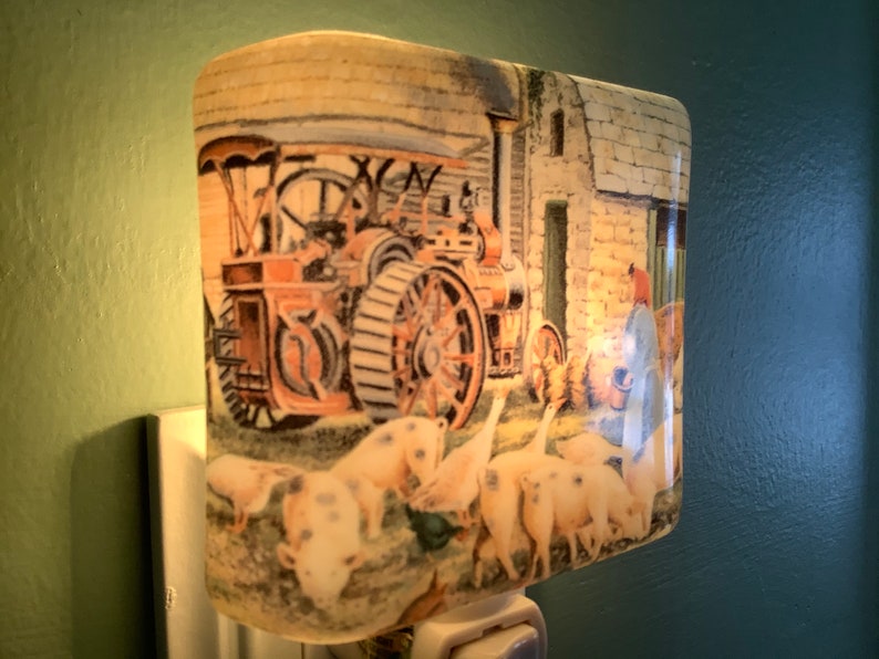 Farm Fused Glass Plug in Farmer Night Light With Draped Sides - Etsy
