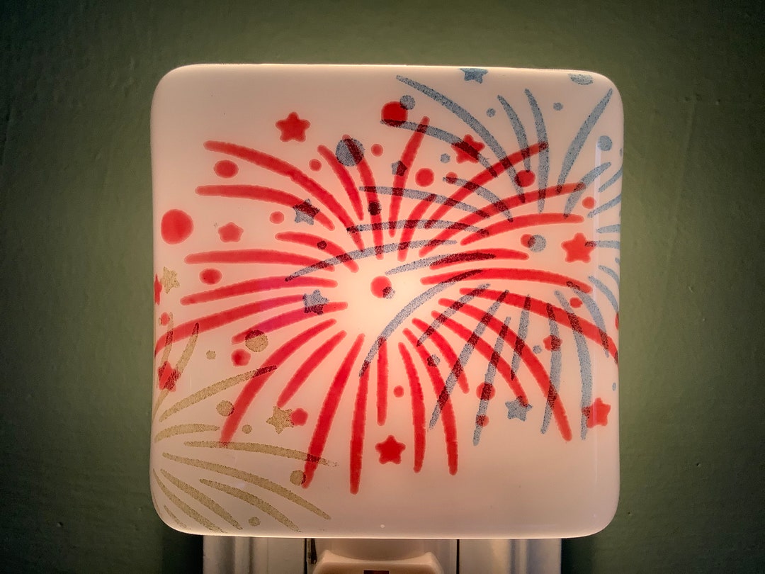 Celebration Fused Glass Plug in Fireworks Night Light With Draped Sides ...