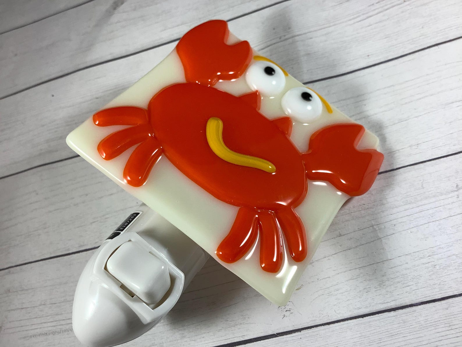 Bright Orange Happy Crab Fused Glass Wall Plug in Night Light - Etsy