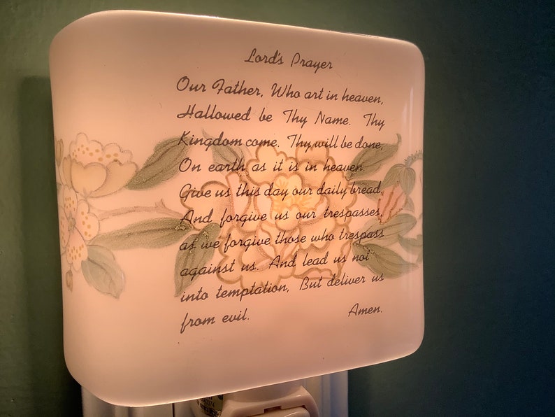 The Lord's Prayer Flower Fused Glass Plug in Night Light With Draped ...