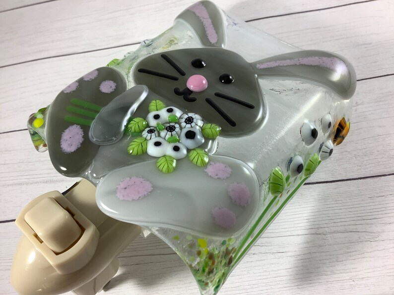 1 Gray Bunny Fused Glass Plug in Night Light Outlet Sconce - Etsy