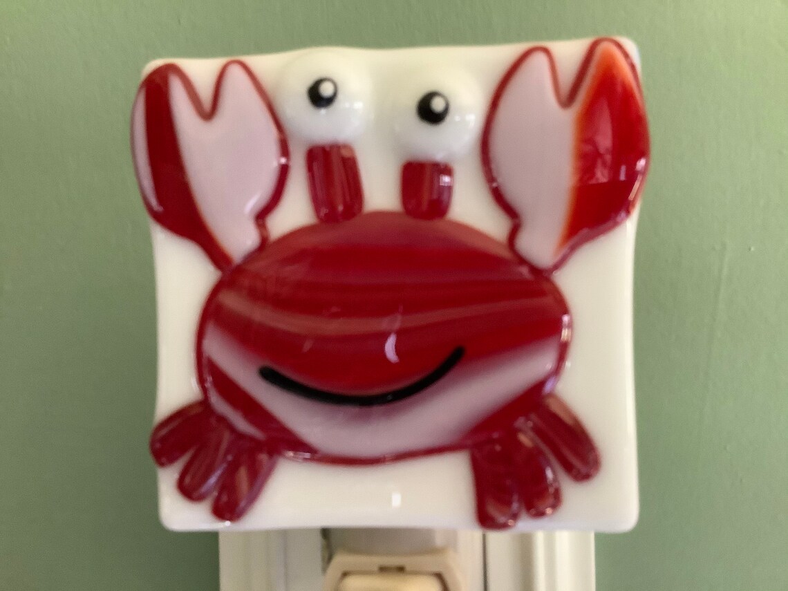 1 Red Happy Crab Fused Glass Wall Plug in Night Light - Etsy