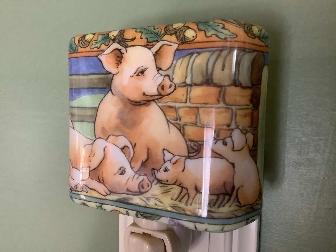 Pigs Fused Glass Plug in Farm Animal Night Light With Draped - Etsy