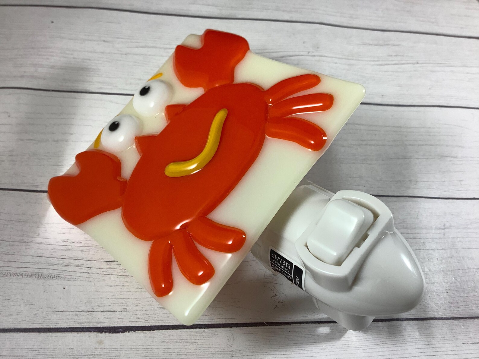 Bright Orange Happy Crab Fused Glass Wall Plug in Night Light - Etsy