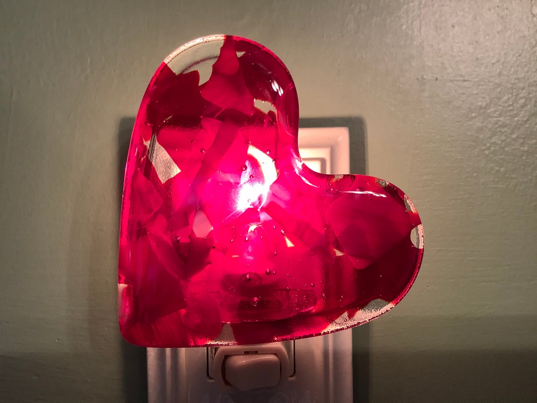 1 Red Heart Fused Glass Plug in Night Light - Etsy