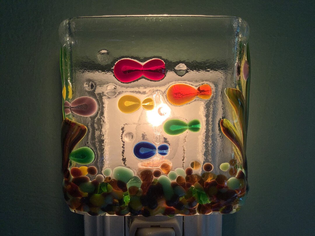 1 Fish Tank Fused Glass Night Light Plug in Wall Outlet Sconce With ...