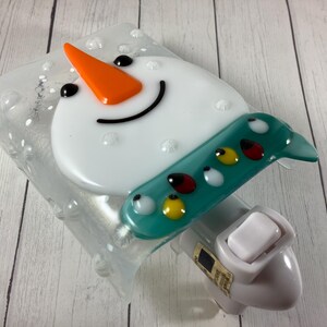 1 Fused Glass Winter Snowman Looking up Night Light Sconce - Etsy