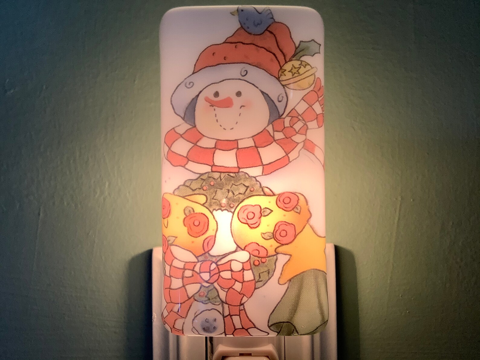 Snowman Fused Glass Wall Plug in Winter Tall Night Light With Draped ...