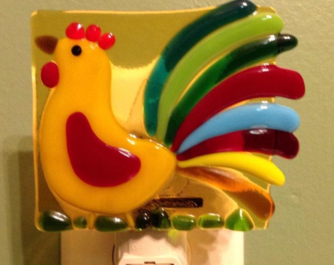 Fused Glass Rise and Shine Rooster Night Light - Etsy