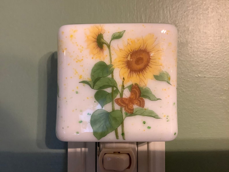 Sunflower Flowers Fused Glass Plug In Wild Flower Night Light | Etsy