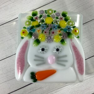 1 Easter Bunny Face Fused Glass Rabbit With Murrini Flower Hat Peter ...
