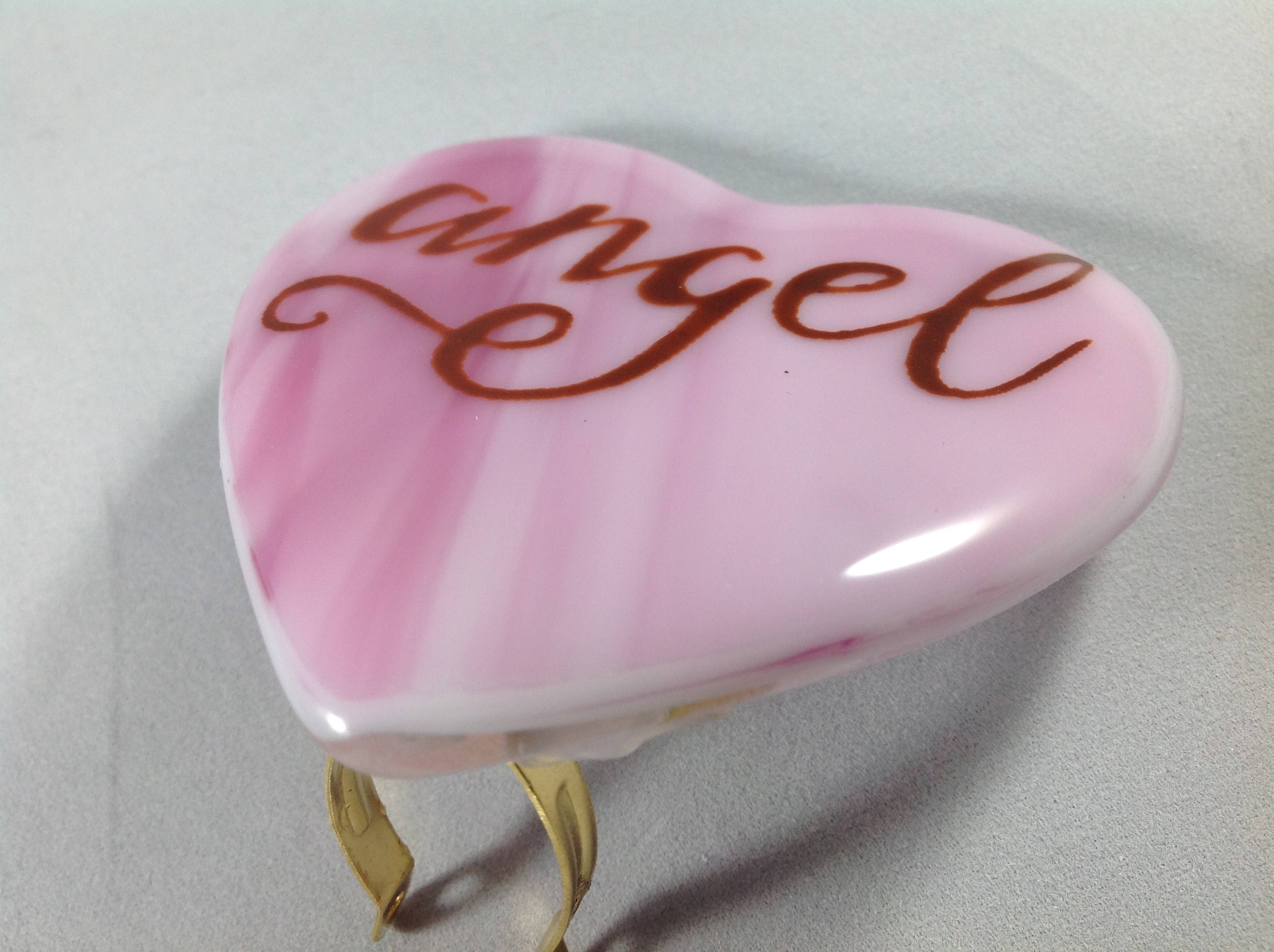 Pink Heart Fused Glass Plug In Angel Night Light | Etsy