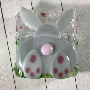 1 Hopping Bunny Butt Fused Glass Gray Rabbit Easter Bunny Peter Cotton ...