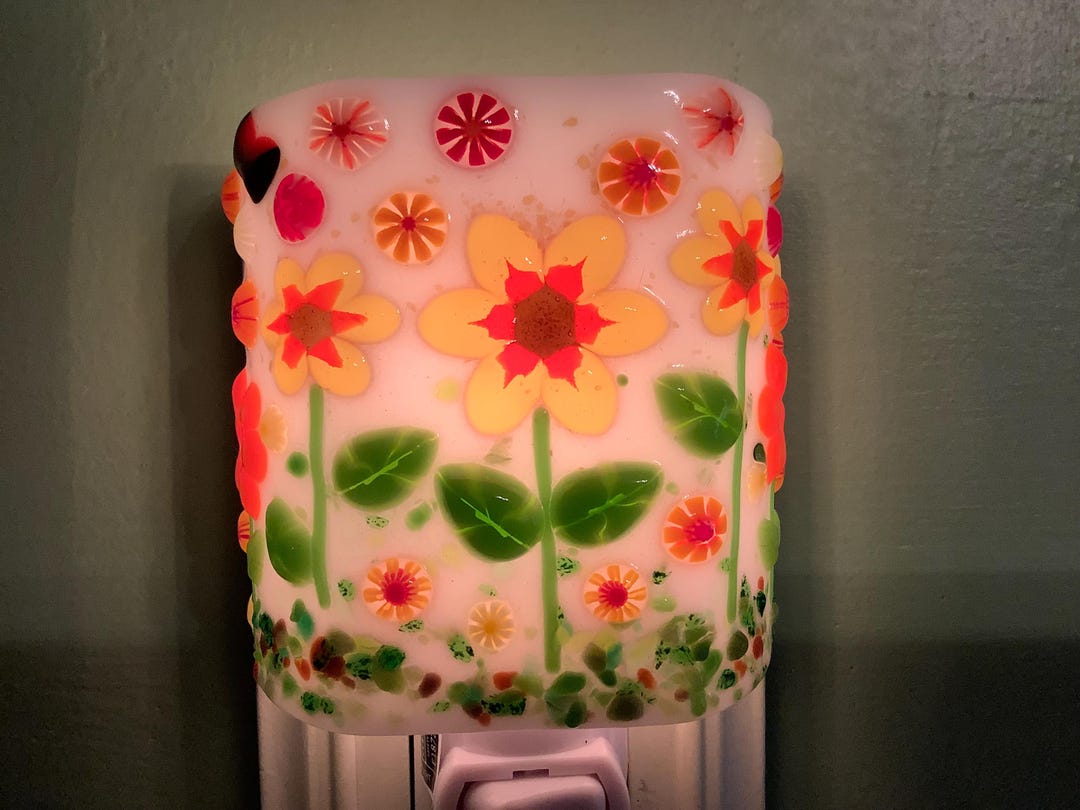 Murrini Magical Meadow Glass Plug in Flowers Night Light With Draped ...