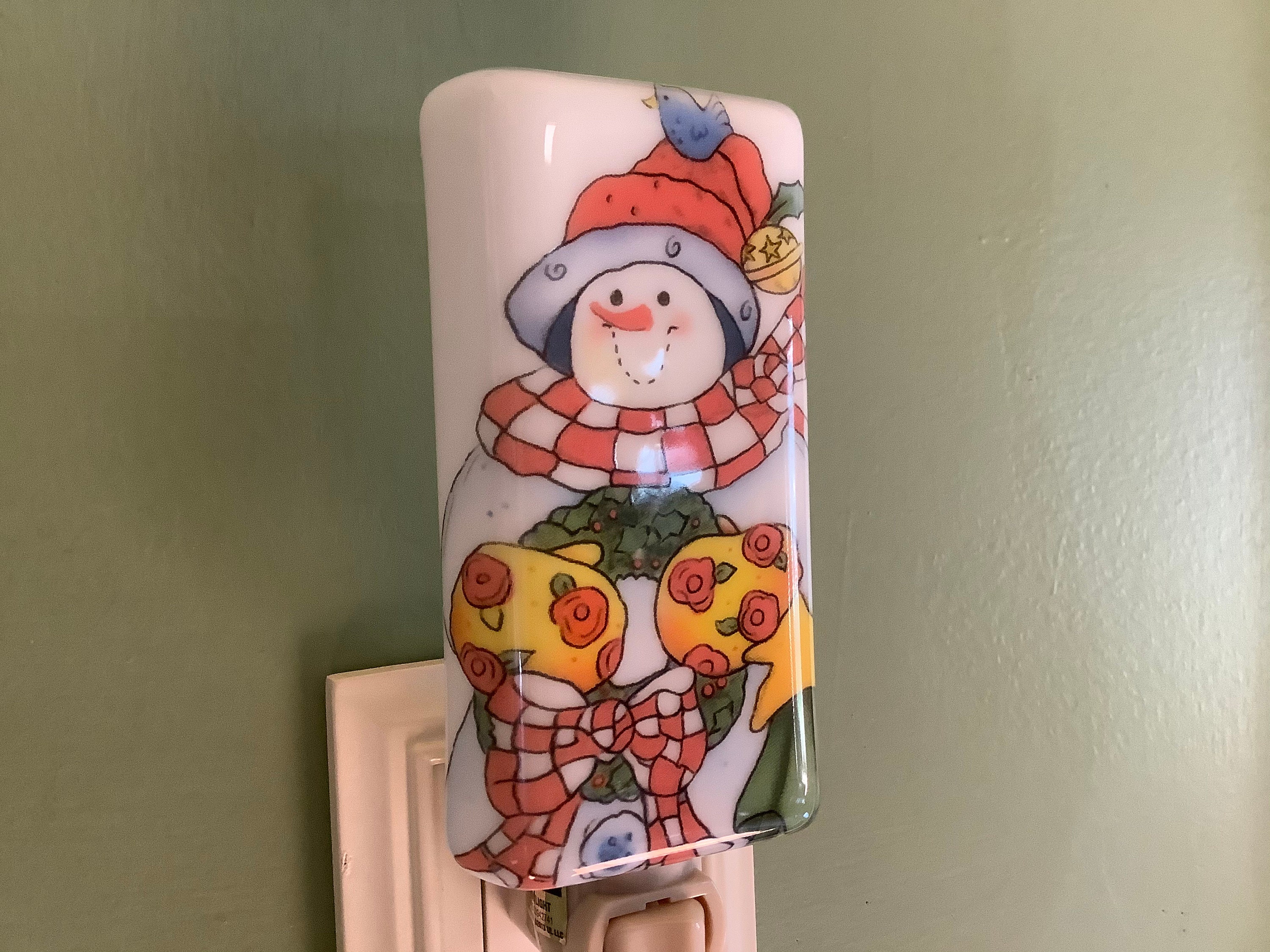 Snowman Fused Glass Wall Plug in Winter Tall Night Light With Draped ...