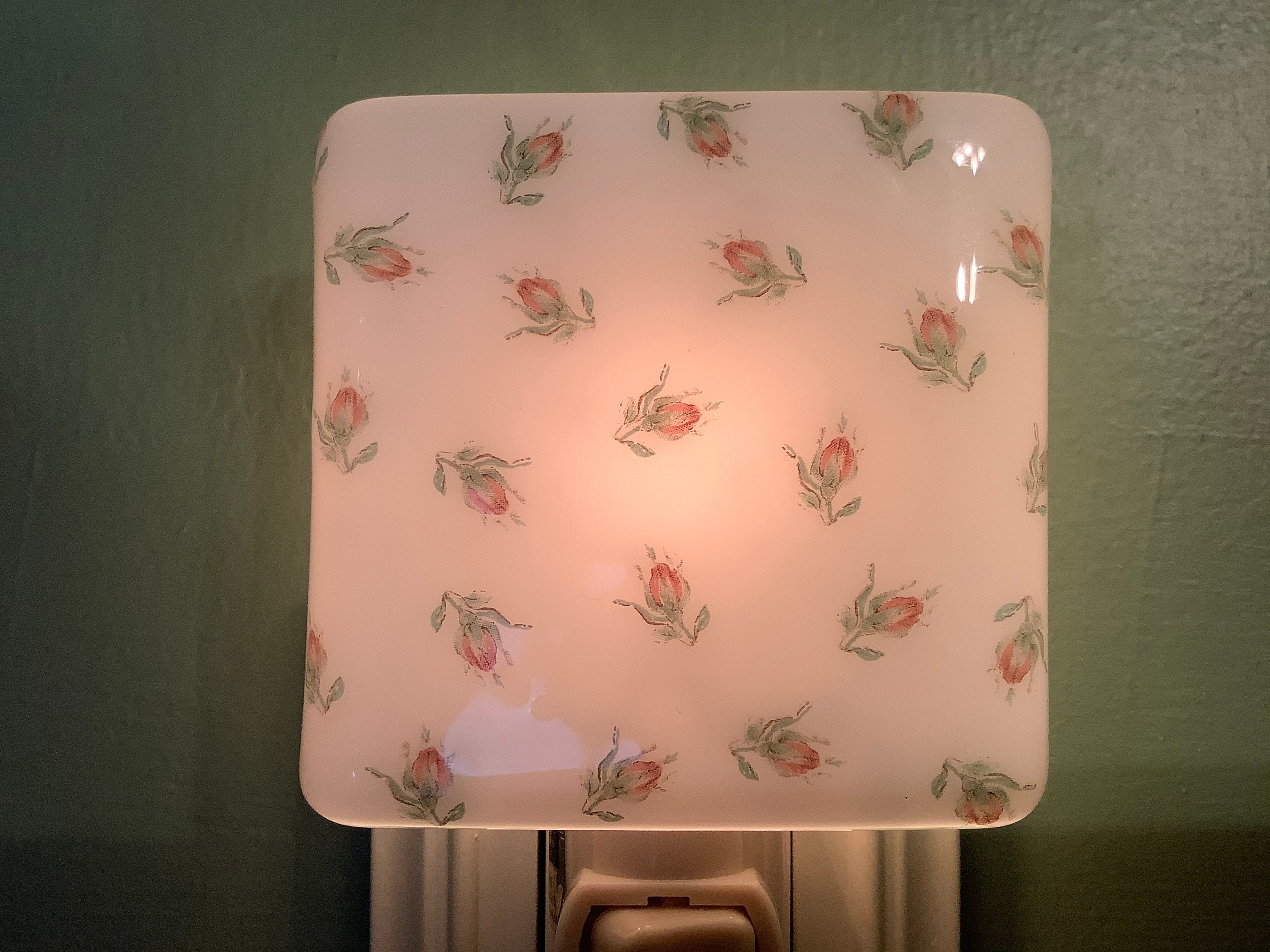 Tiny Pink Rose Floral Fused Glass Plug In Flower Night Light | Etsy