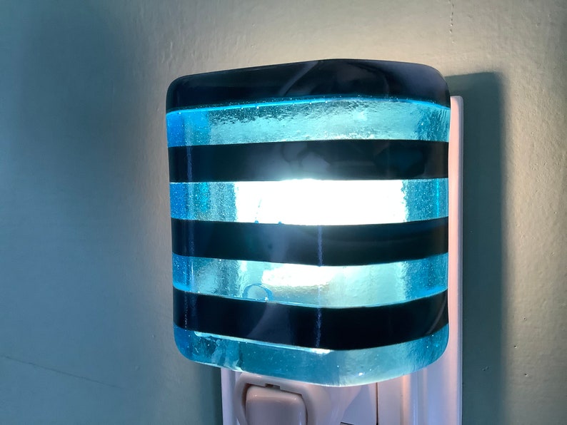 Blue Modern Fused Glass Plug in Night Light With Draped Curved - Etsy
