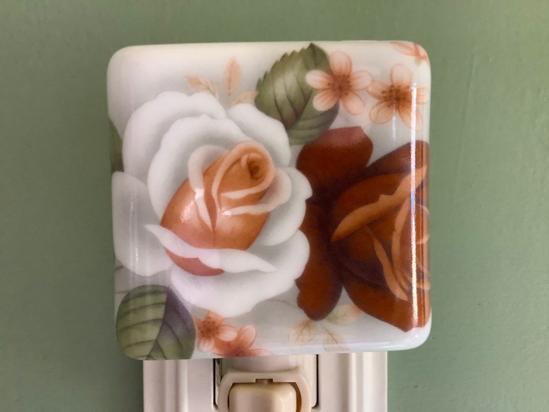 Rose Floral Spray Fused Glass Plug in Flower Night Light With Draped ...