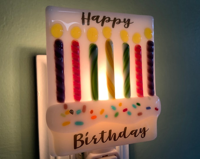 Happy Birthday Fused Glass Plug in Night Light - Etsy