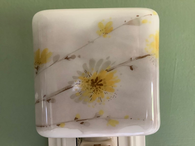 Wild Yellow Flowers Fused Glass Plug in Flower Night Light | Etsy