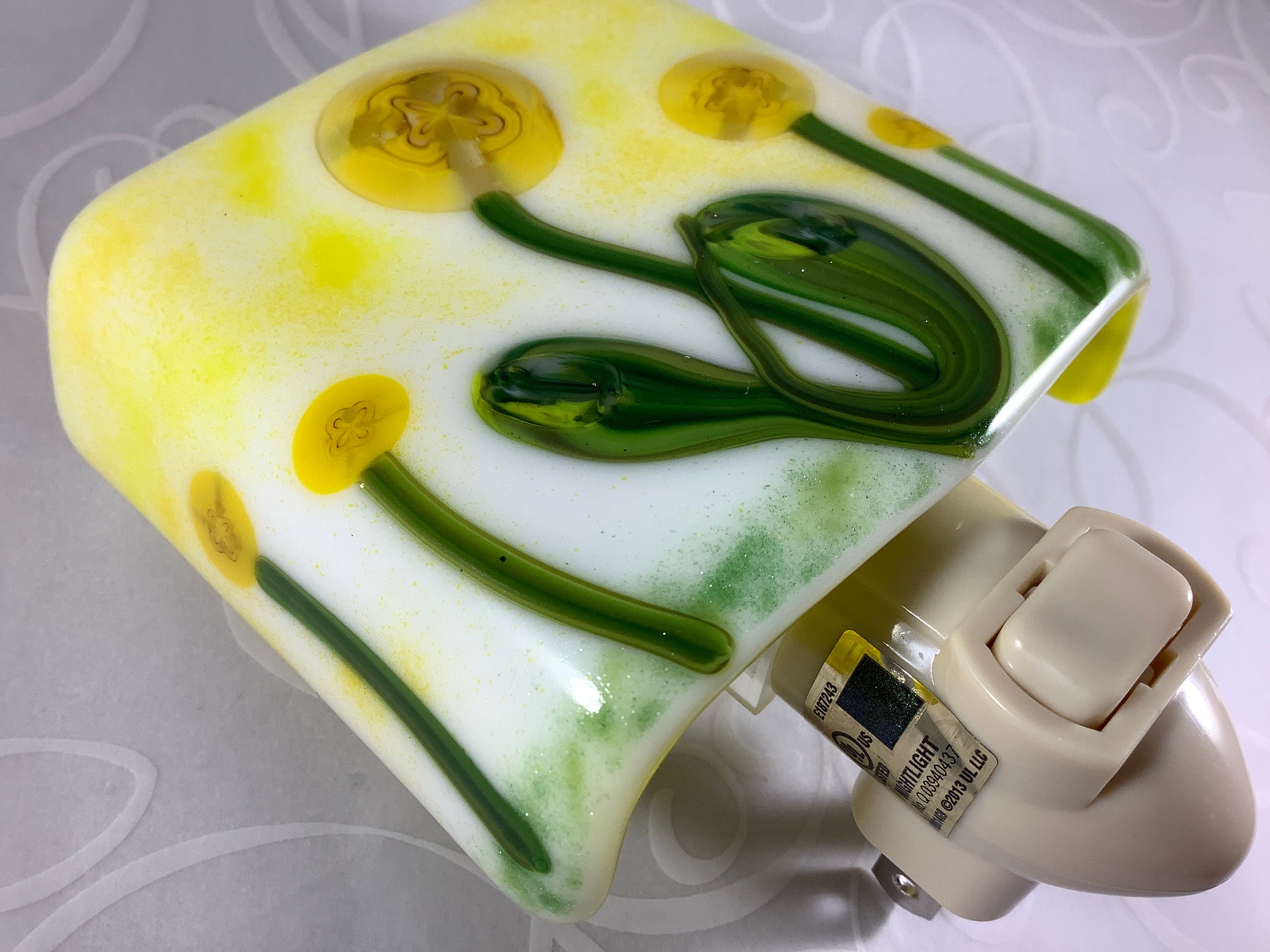 Yellow Flower Fused Glass Plug in Night Light With Draped Sides - Etsy