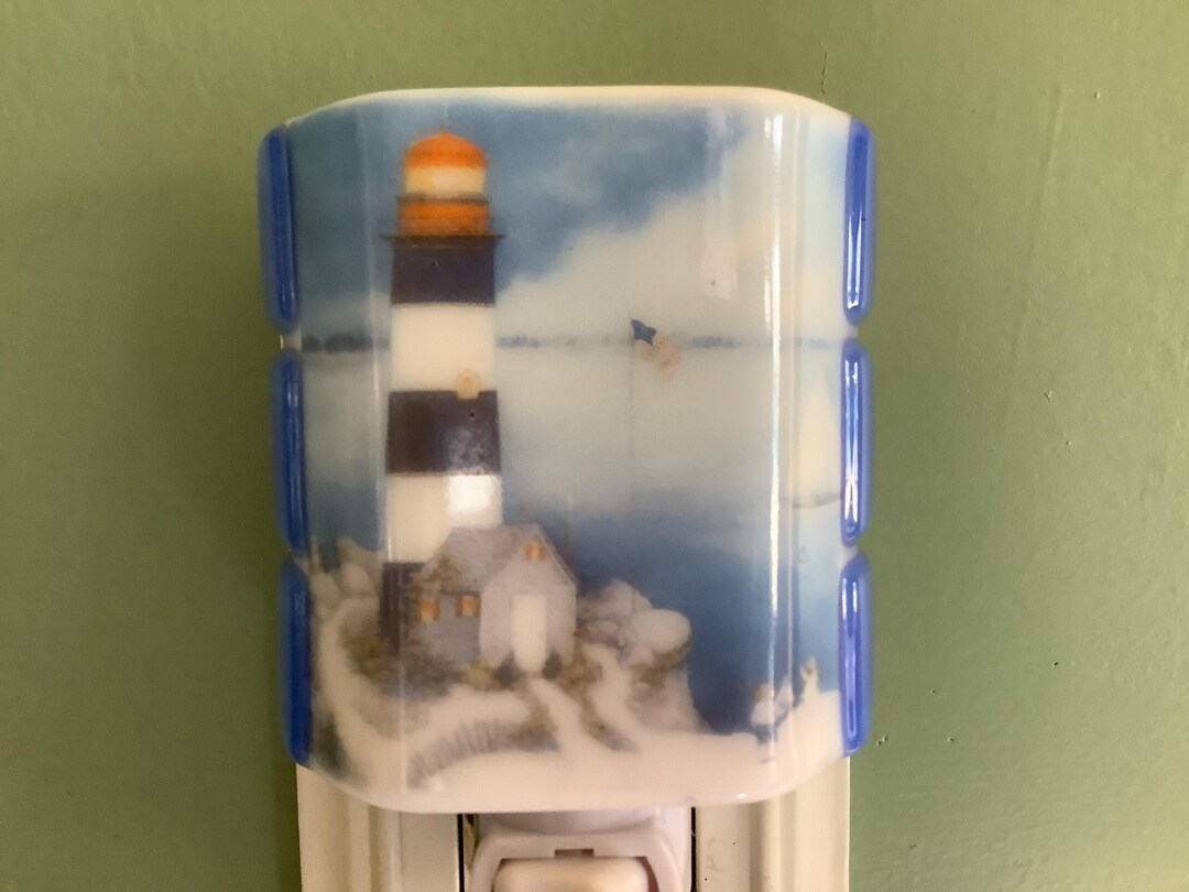 Lighthouse Fused Glass Plug in Summer Night Light With Draped Sides ...