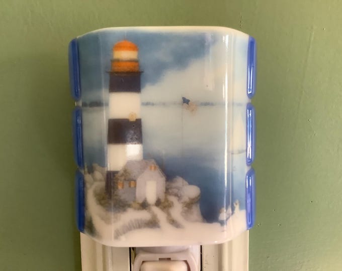 Lighthouse Fused Glass Plug in Summer Night Light With Draped Sides ...