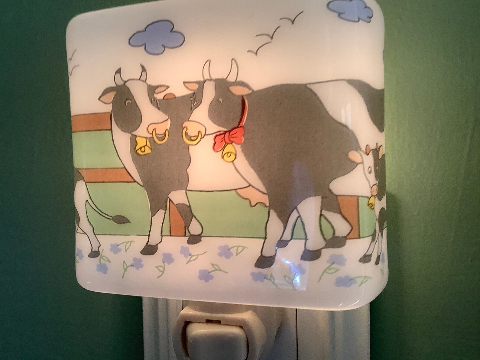 Cow Fused Glass Plug in Farm Animal Night Light With Draped | Etsy