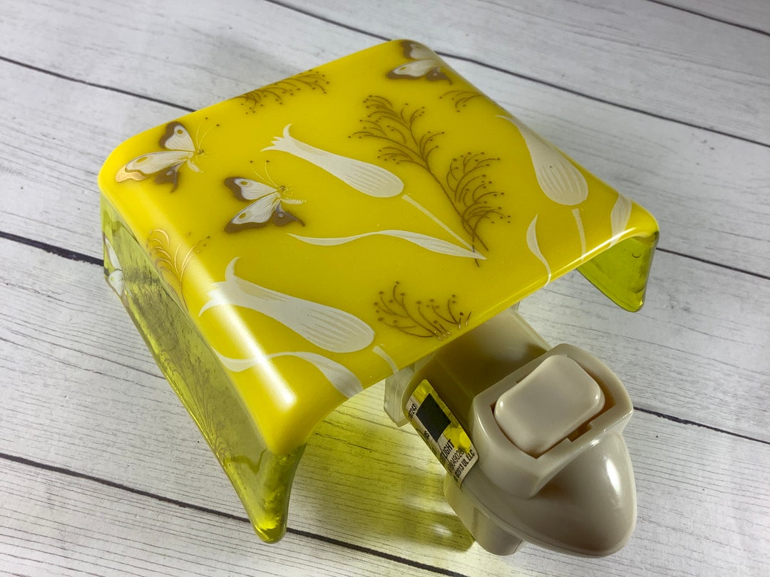 Flowers Fused Glass Plug in Butterflies Night Light With Draped Sides ...