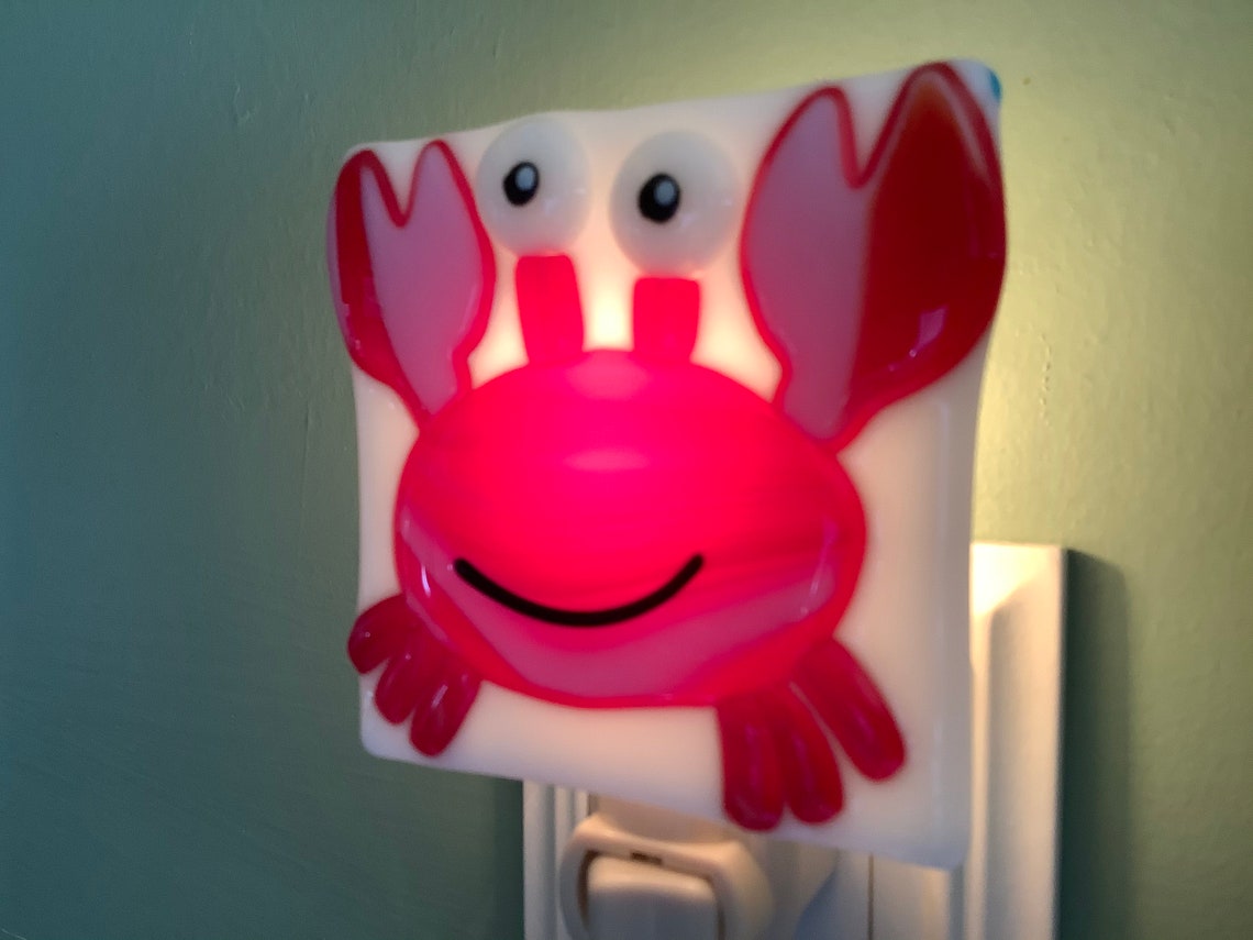 1 Red Happy Crab Fused Glass Wall Plug in Night Light - Etsy