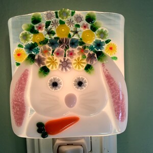 1 Easter Bunny Face Fused Glass Rabbit With Murrini Flower Hat Peter ...