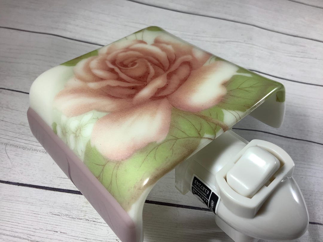 Rose Floral Fused Glass Plug in Flower Night Light With Draped Sides ...