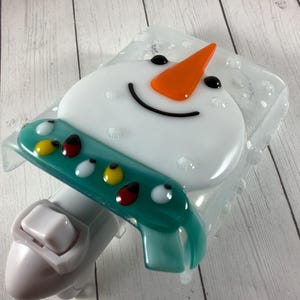1 Fused Glass Winter Snowman Looking up Night Light Sconce - Etsy