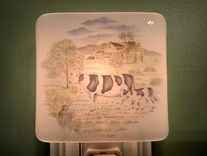 Cow Fused Glass Plug In Farm Night Light with Slumped Curved | Etsy