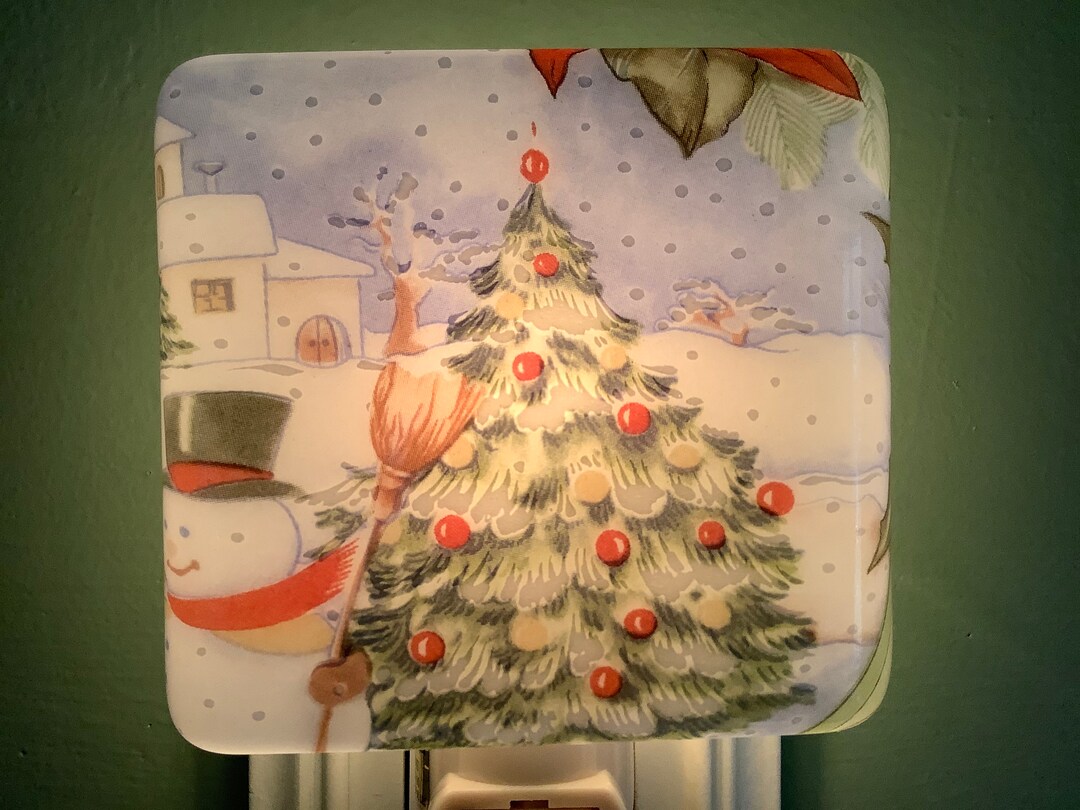 Snowman Fused Glass Plug in Christmas Night Light With Draped Sides ...