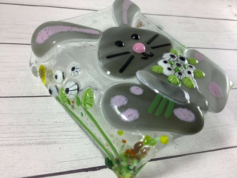 1 Gray Bunny Fused Glass Plug in Night Light Outlet Sconce - Etsy