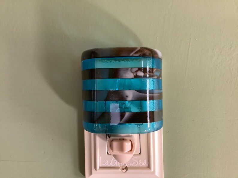 Blue Modern Fused Glass Plug in Night Light With Draped Curved - Etsy