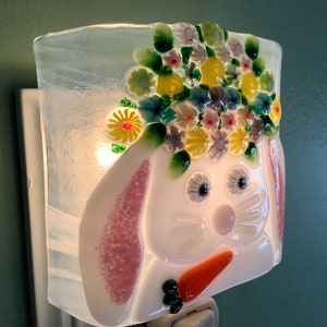 1 Easter Bunny Face Fused Glass Rabbit With Murrini Flower Hat Peter ...