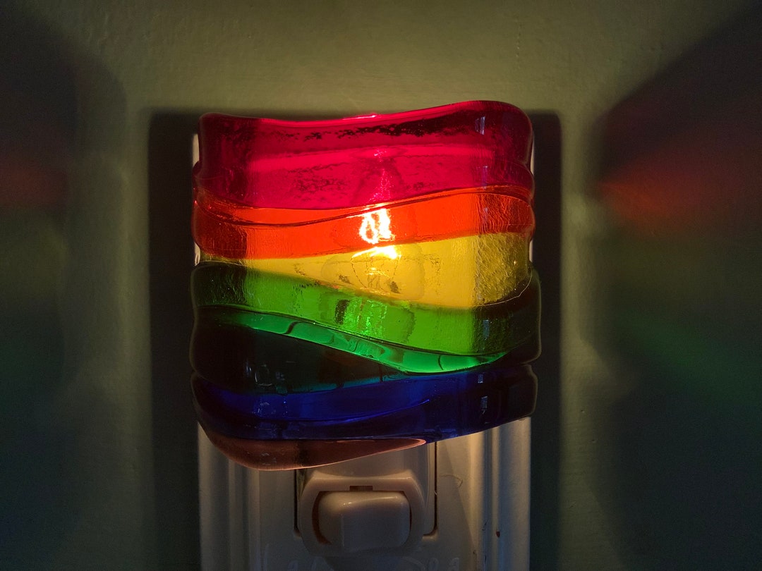 Rainbow Wave Fused Glass Plug in Night Light With Draped Curved Sides ...